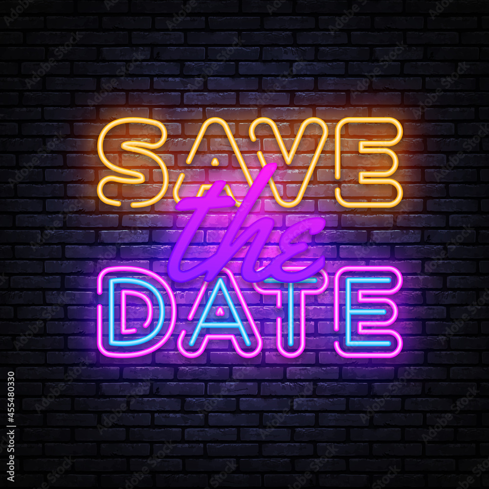 Save the Date neon sign vector design template. Save the Date neon ...