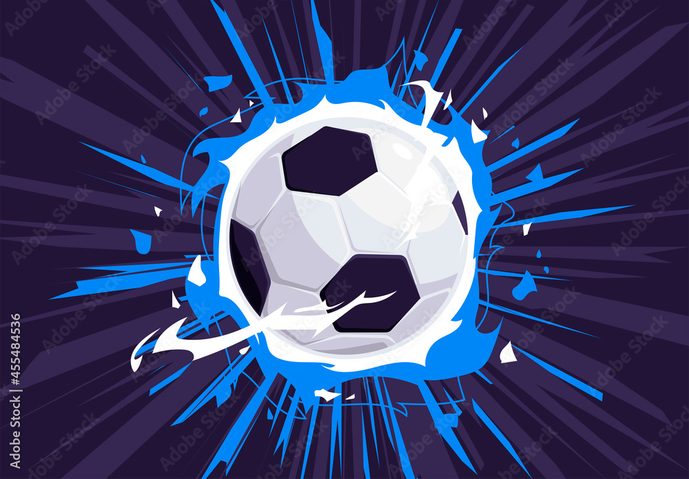 Vector illustration of a football on fire, with a dynamic dark ...