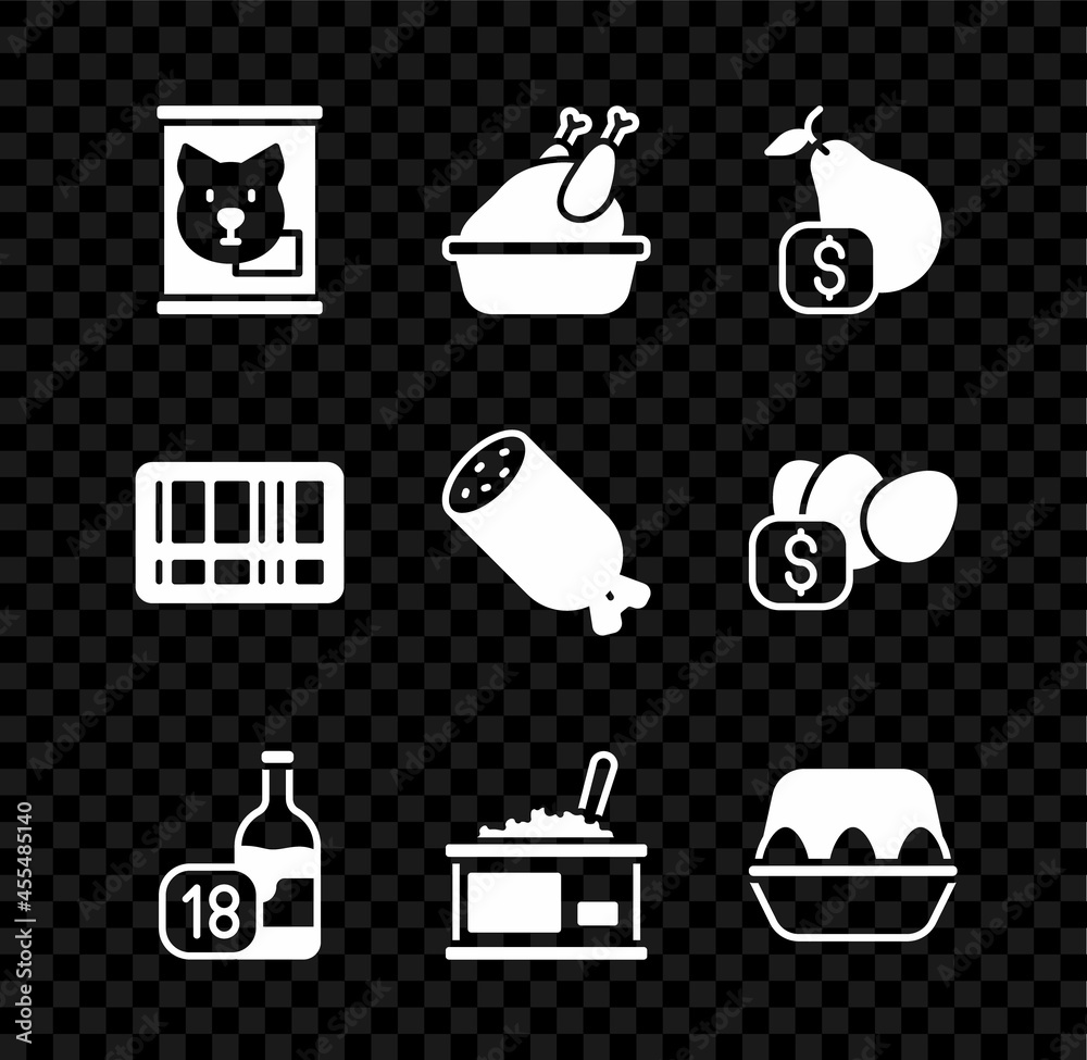 Set Canned food, Roasted turkey or chicken, Price tag for pear, Wine ...