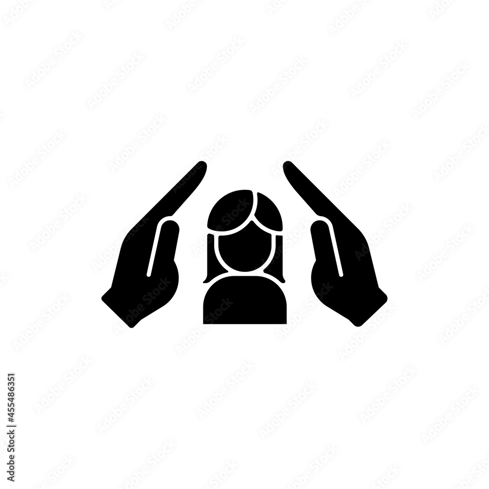 Women protection black glyph icon. Protect girls against violence ...