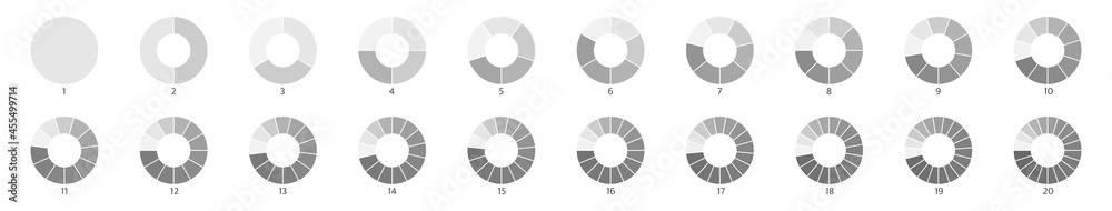 Wheel round diagram part set. Segment slice sign. Circle section graph line art. Pie chart icon ...