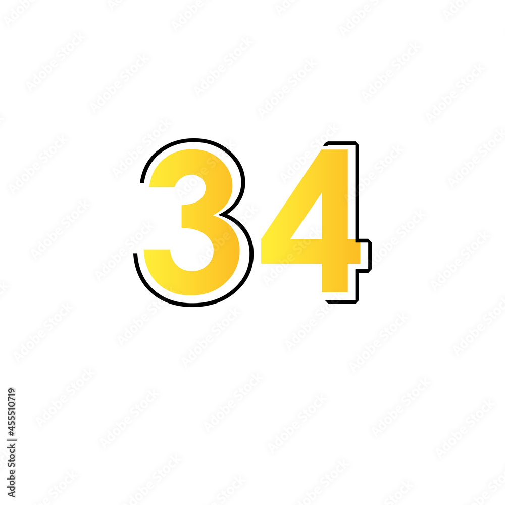 34 th anniversary event party. Vector illustration. numbers template ...