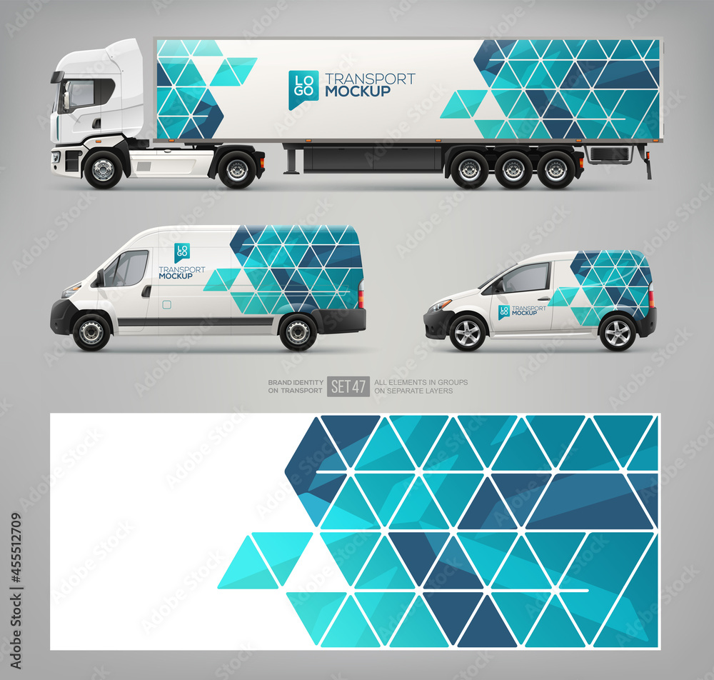 Vector Van, truck trailer mockup with wrap decal for livery branding ...