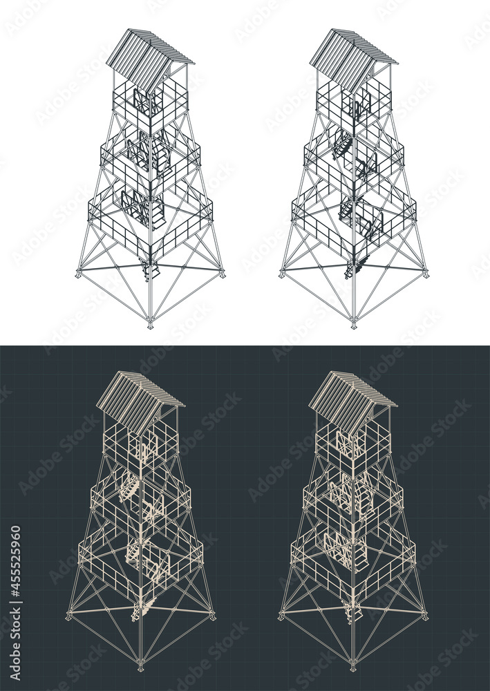 Guard tower isometric blueprints Stock Vector | Adobe Stock