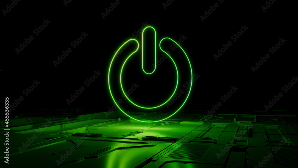 Green neon light power icon. Vibrant colored Activate technology symbol ...