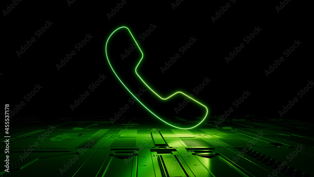 Green Communication Technology Concept with phone symbol as a neon ...