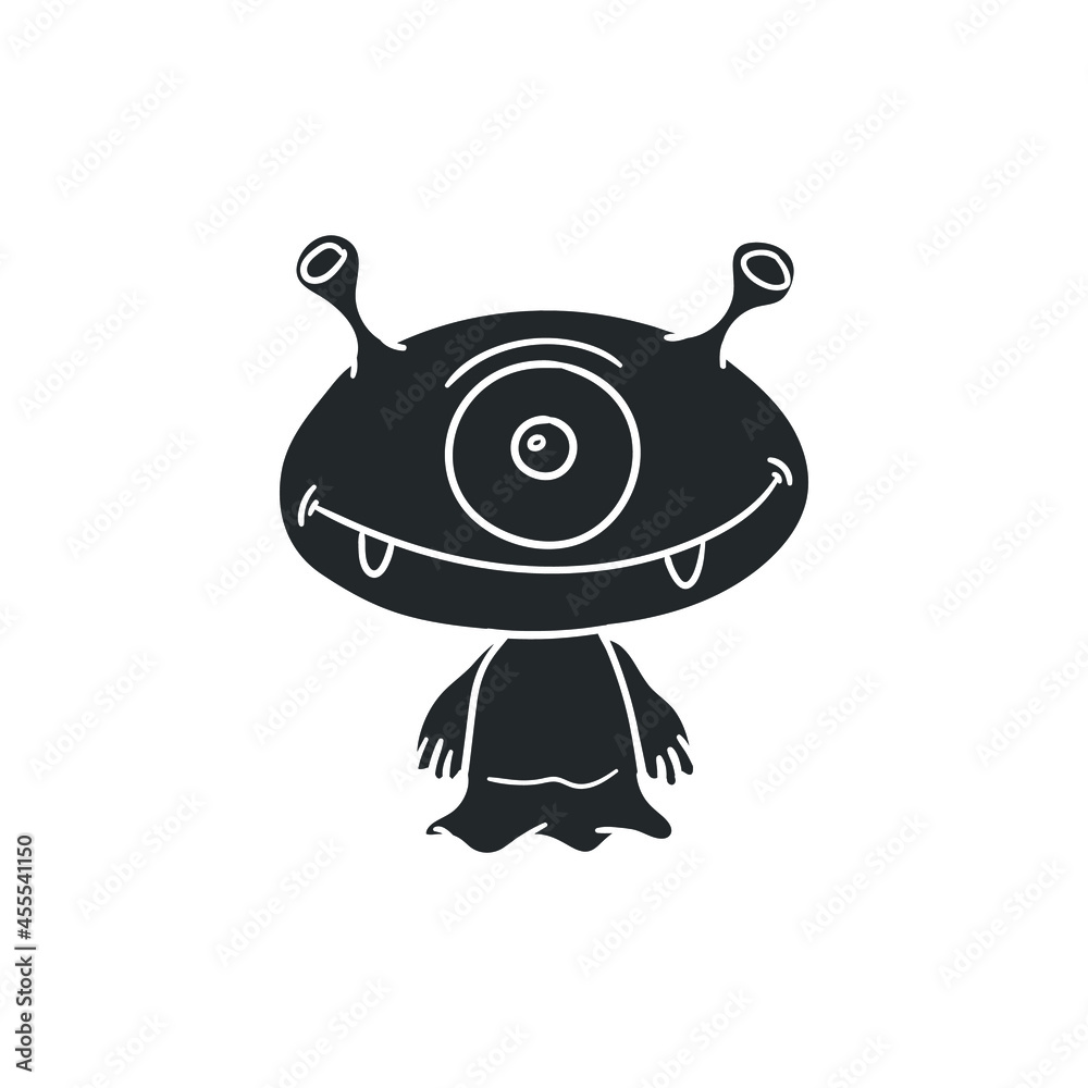 Happy Alien Icon Silhouette Illustration. Cute Monster Vector Graphic ...
