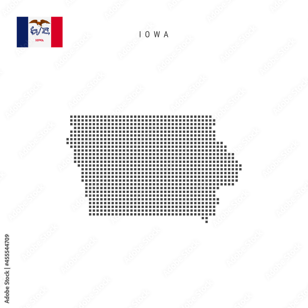 Square dots pattern map of Iowa. Dotted pixel map with flag. Vector ...