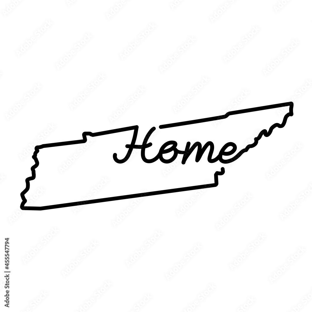 Tennessee US state outline map with the handwritten HOME word ...