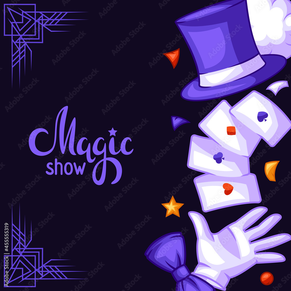 Magician background with magic items. Illusionist show or performance ...