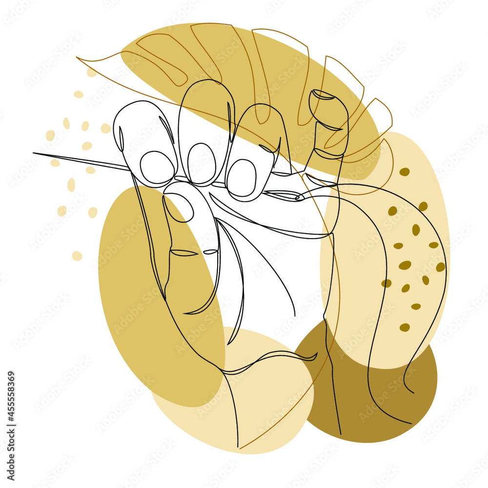 Human hands holding a needle and thread for sewing, in a modern one ...