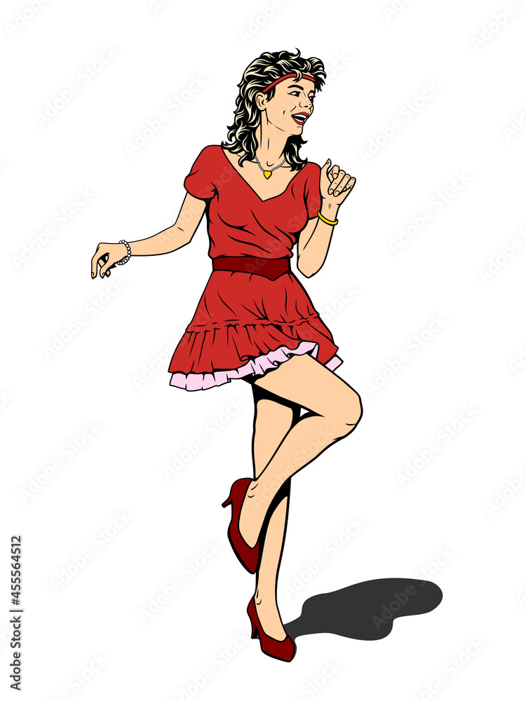 Pretty Woman in The Red Dress Dancing. Pin Up, Pop Art style. Stock ...