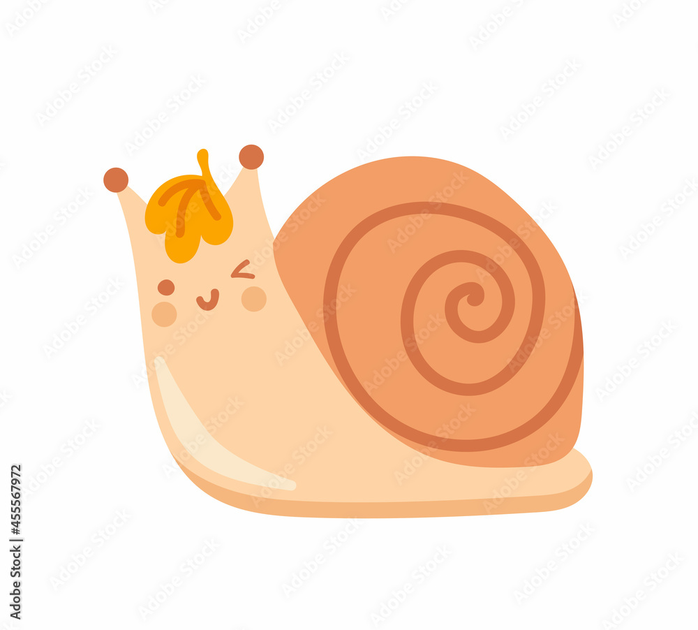 Kawaii winking snail with smiling face. Cute cartoon woodland character ...
