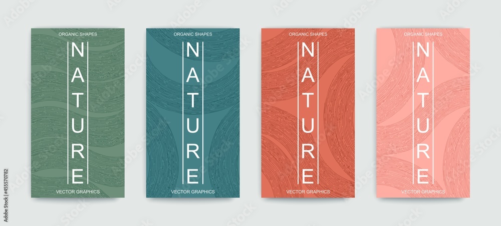 Set of covers with pattern of organic lines and shapes. Natural texture ...