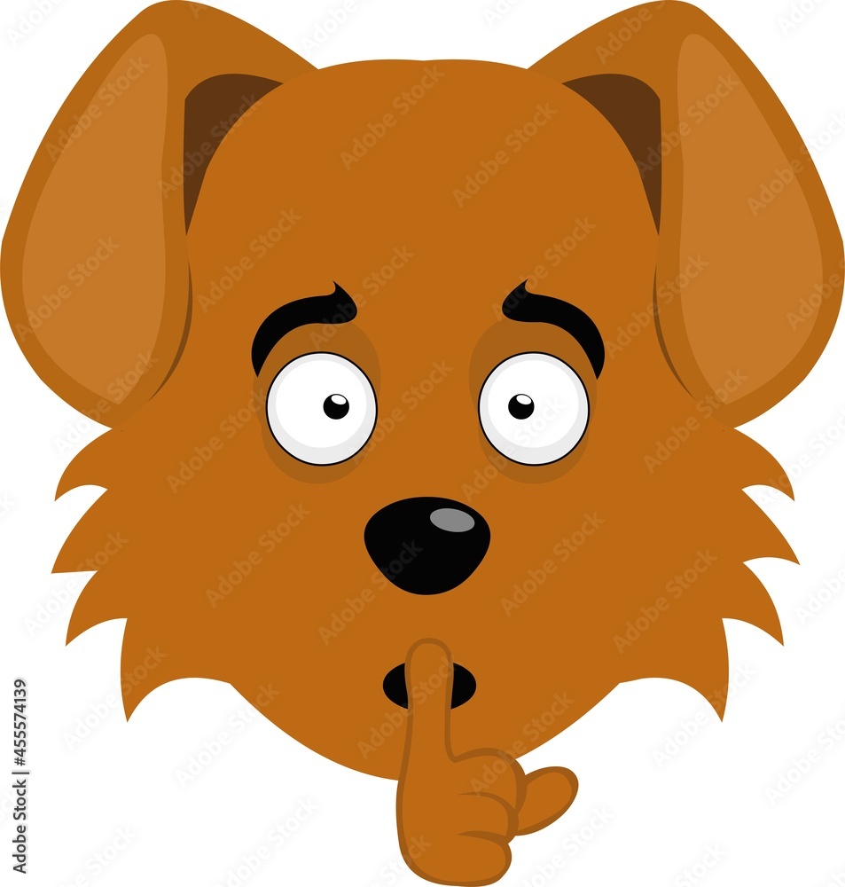 Vector illustration of emoticon of a cartoon dog's face, asking for ...