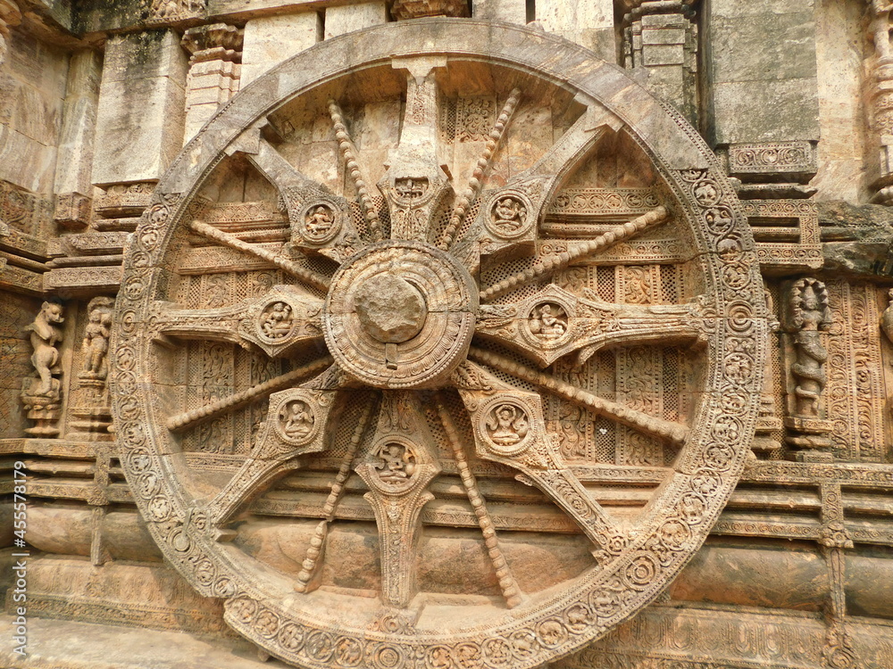 Carved wheel in Konark Sun Temple Stock Photo | Adobe Stock