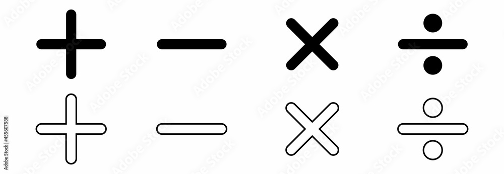 basic mathematical icon, basic mathematical symbol plus sign, minus ...