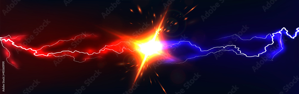 Lightning collision on dark background, versus banner. Powerful colored ...