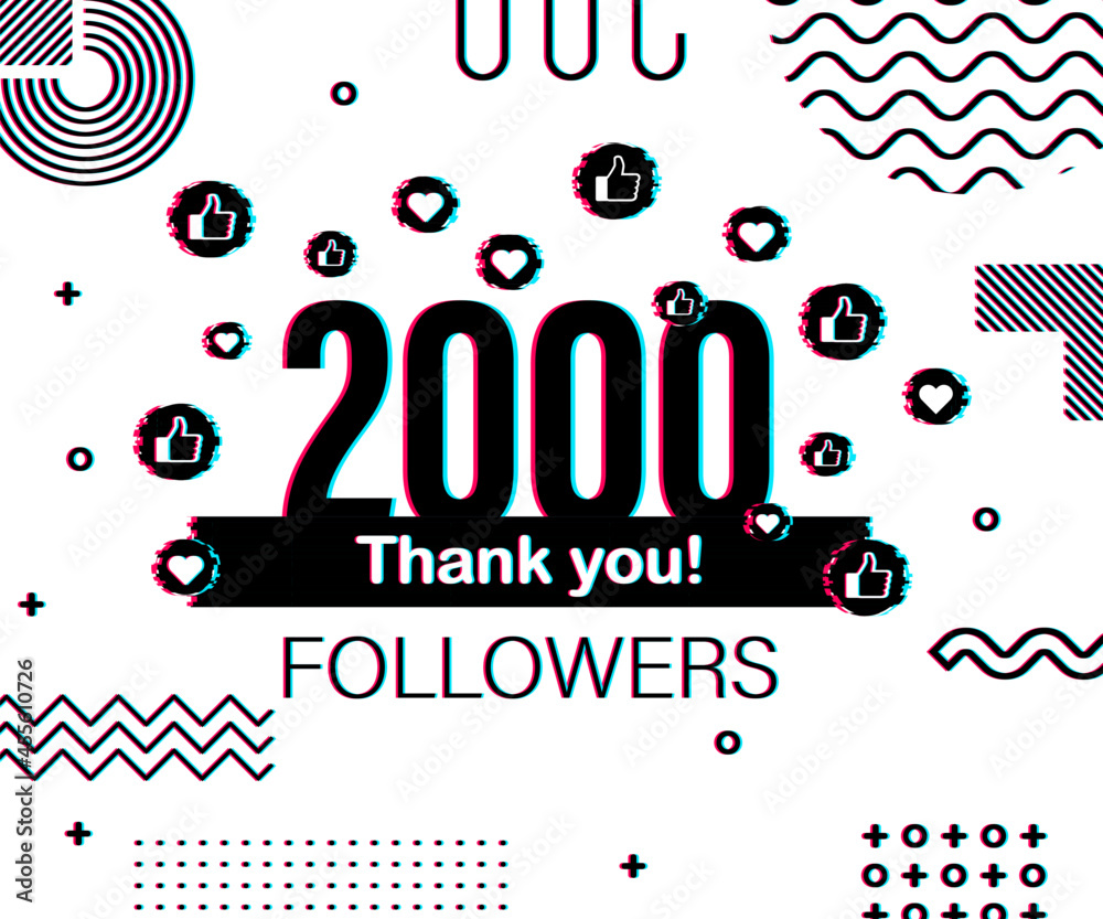 Thank you 2000 followers numbers. Glitch style banner. Congratulating ...