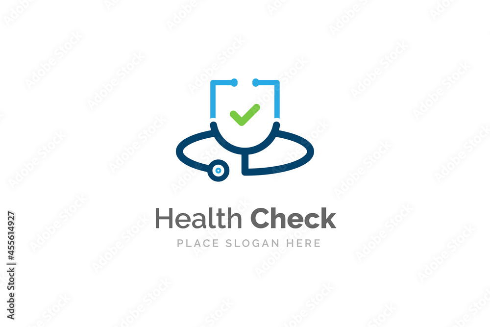 Health check logo design template. Stethoscope icon with checklist ...