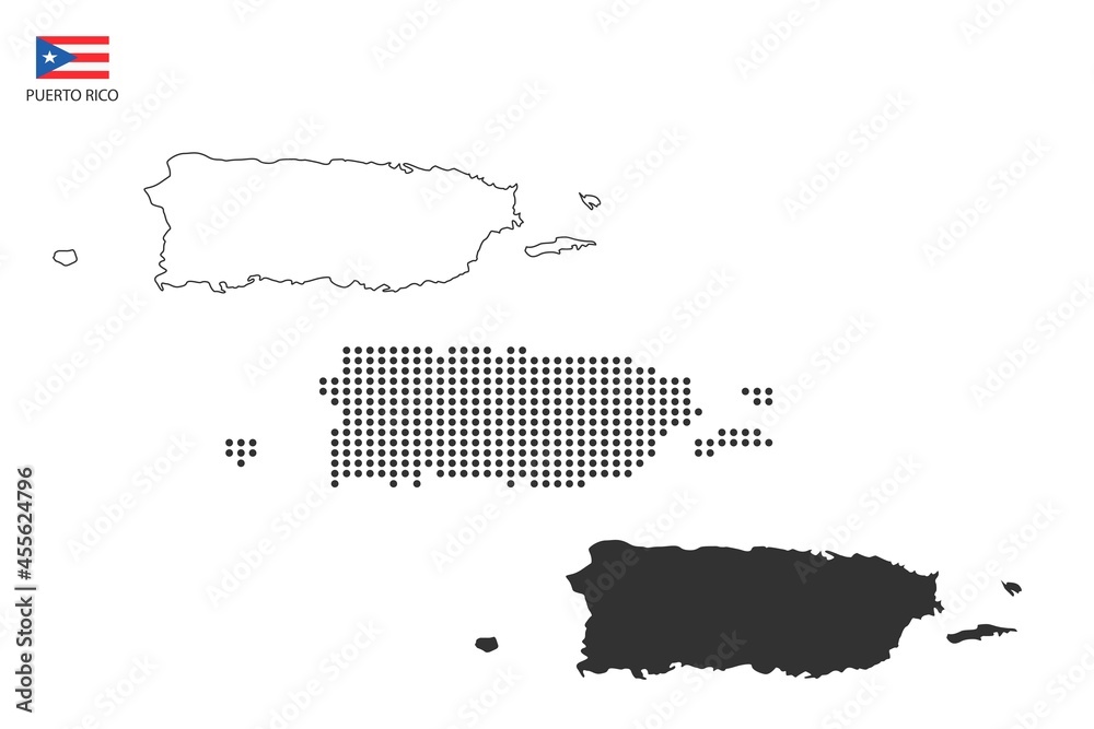 3 versions of Puerto Rico map city vector by thin black outline ...