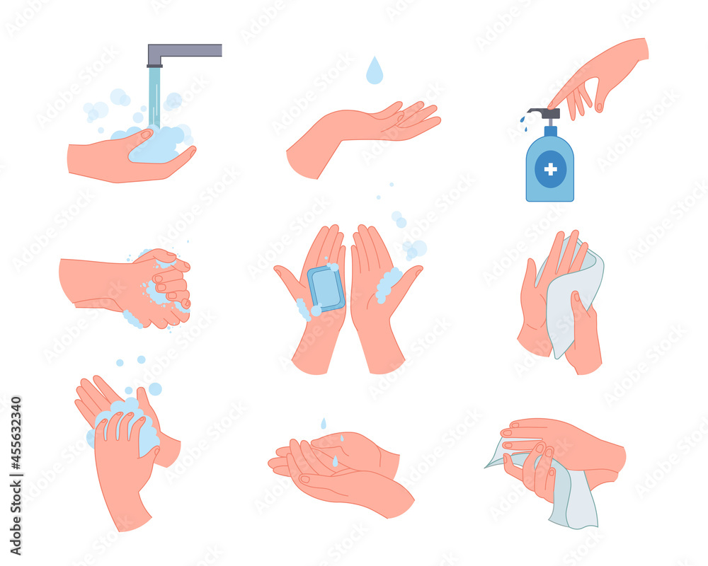 Medical infographic with hand washing vector illustrations set ...