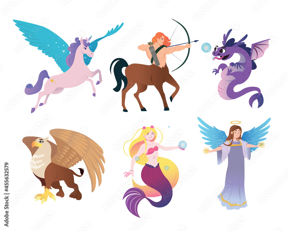 Ancient Greek monsters flat vector illustrations set. Mythical creature ...