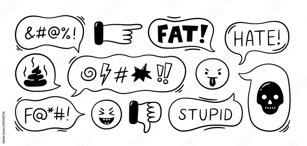 Speech bubble with swear words. Cyber bullying, trolling, conflict and ...