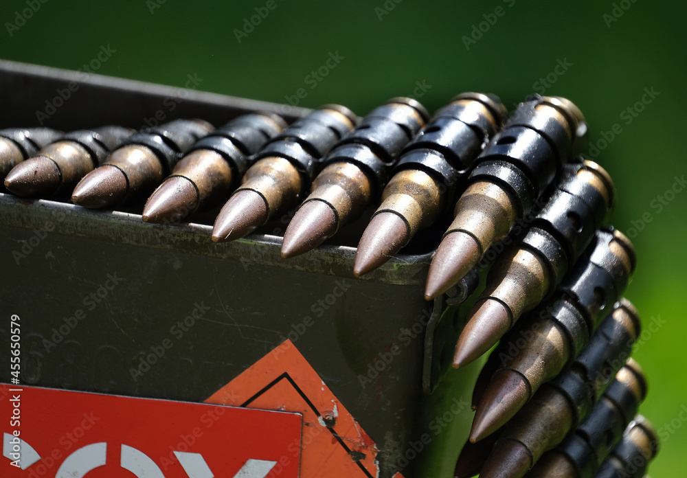 Belt of machine gun cartridges from world war two weapons. Stock Photo ...