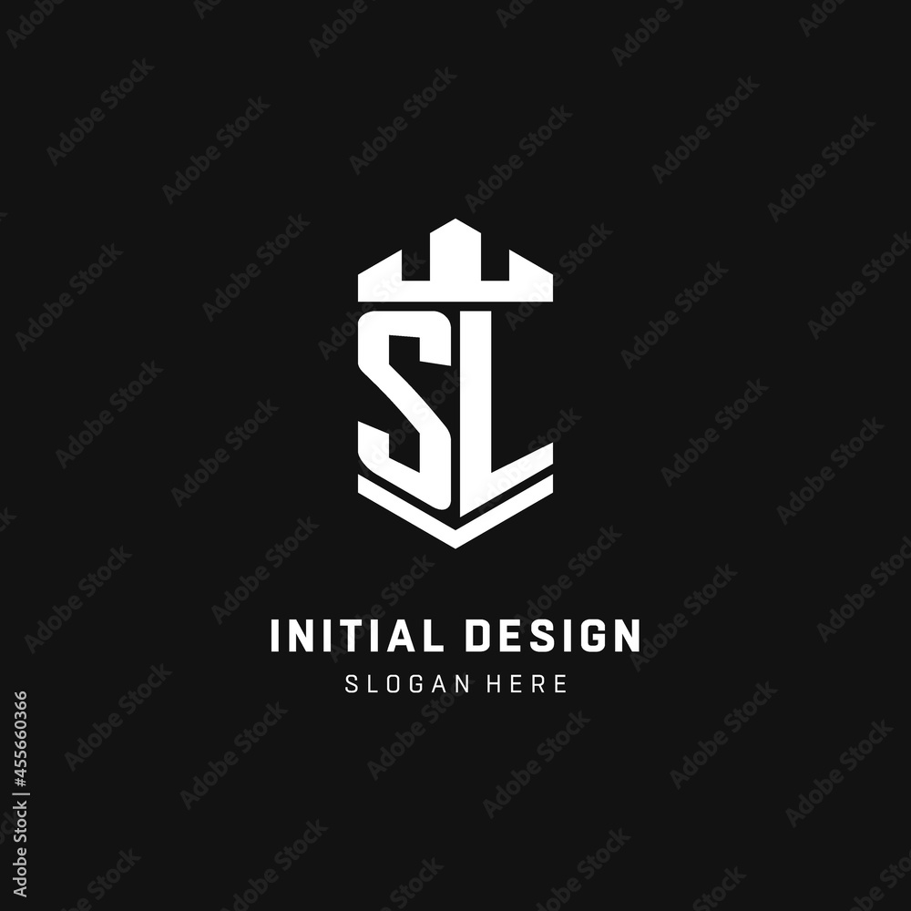 SL monogram logo initial with crown and shield guard shape style Stock ...