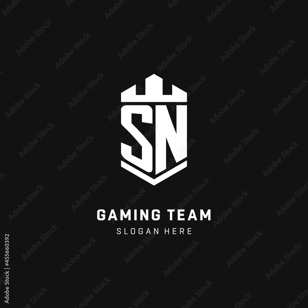 SN monogram logo initial with crown and shield guard shape style Stock ...