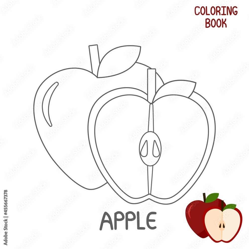 Coloring book with printable vector illustration of apples for children ...