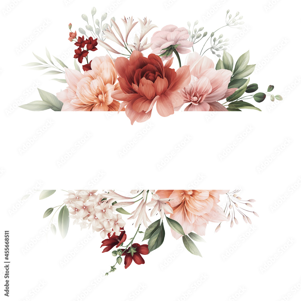 Floral frame, greeting card with flowers, can be used as invitation ...