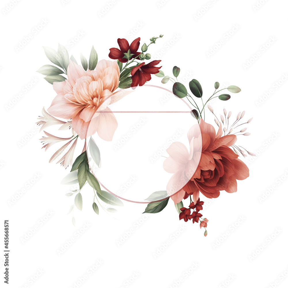 Floral frame, greeting card with flowers, can be used as invitation ...