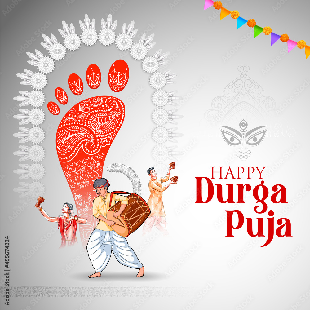 Fototapeta Goddess Durga Face in Happy Durga Puja Subh Navratri Indian ...