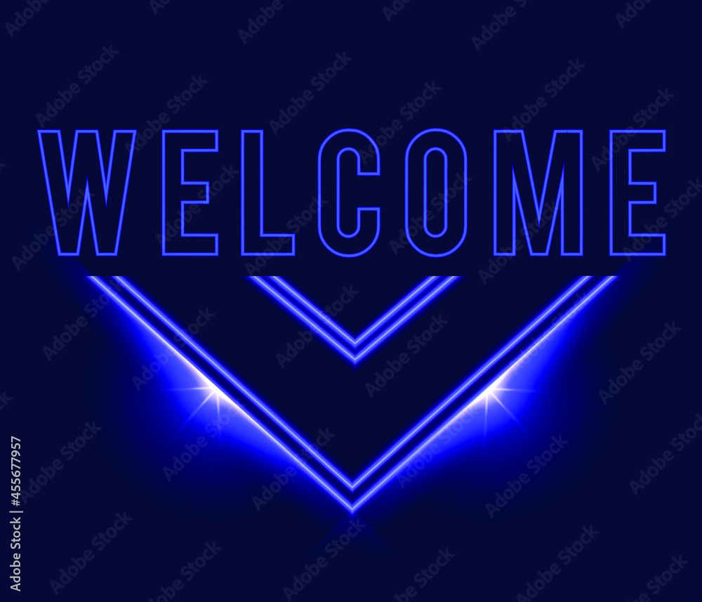 Dark blue welcome neon effect isolated vector with shine glow shape ...