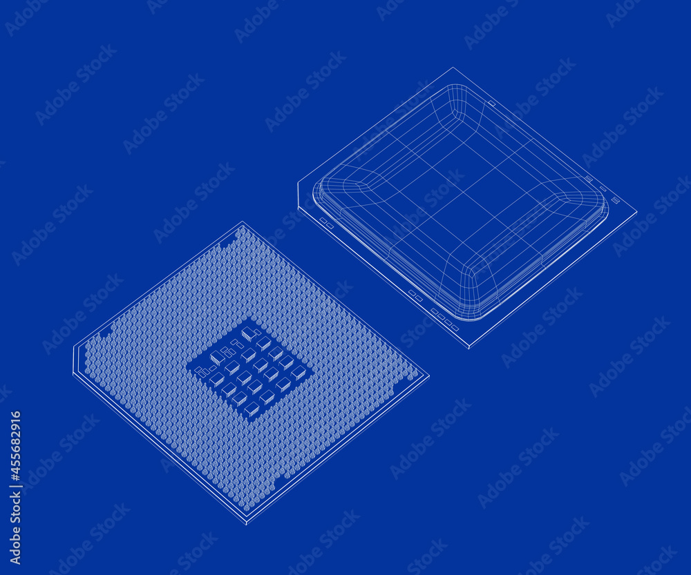 3D wire-frame models of computer processors Stock Illustration | Adobe ...