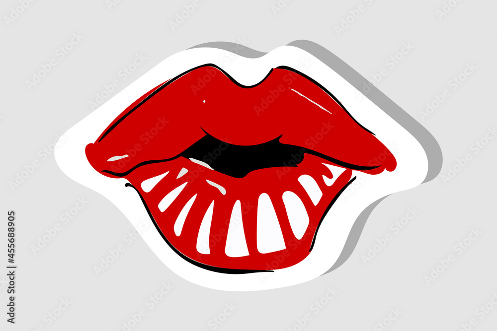 Red lips kiss sticker design. For printing on textiles, sticker design ...