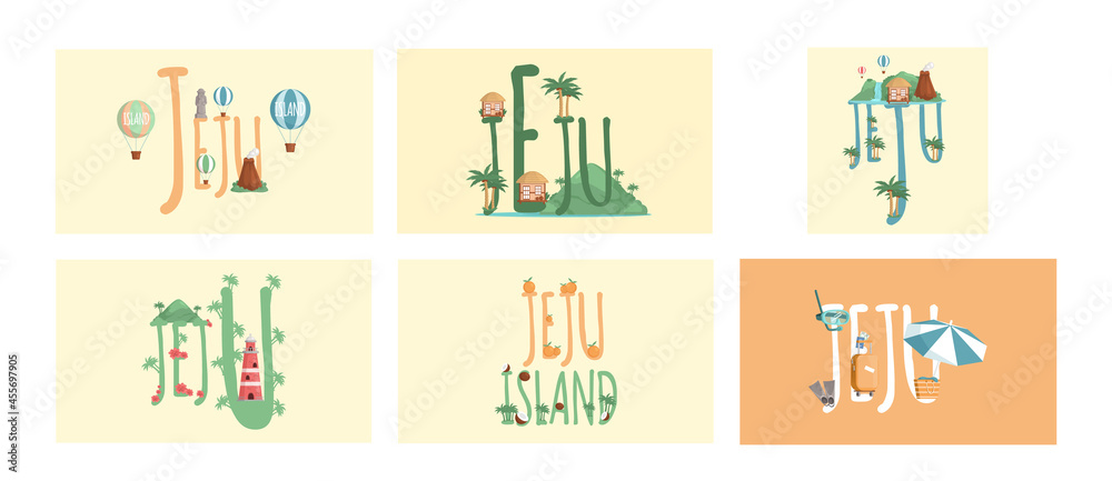 Jeju island in South Korea, tourist tour banner. Summer vacation ...