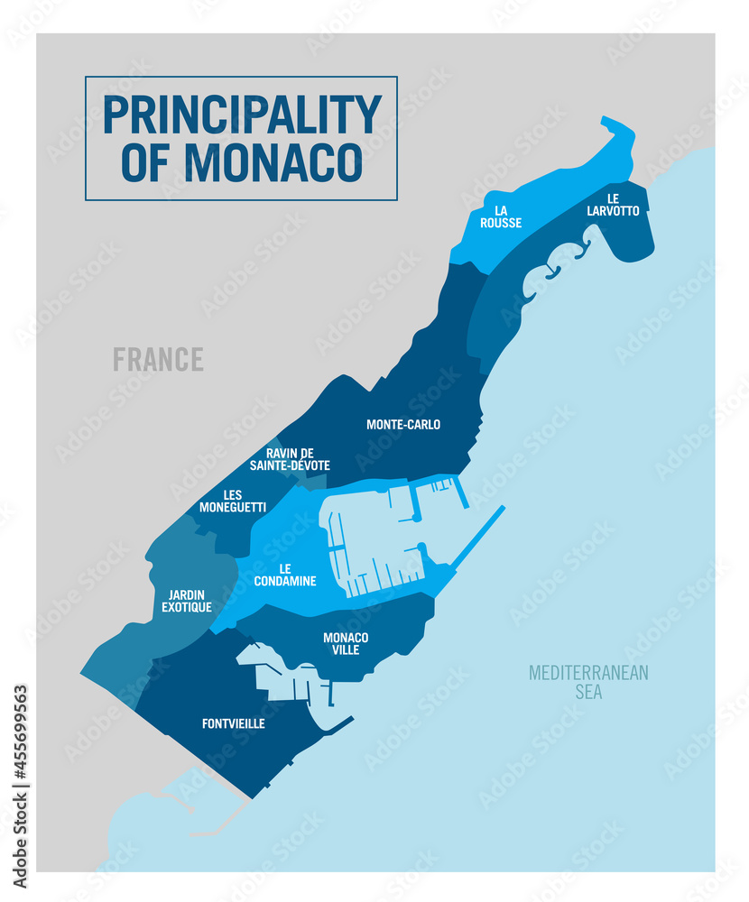 Principality of Monaco country, city, political map. Detailed vector ...