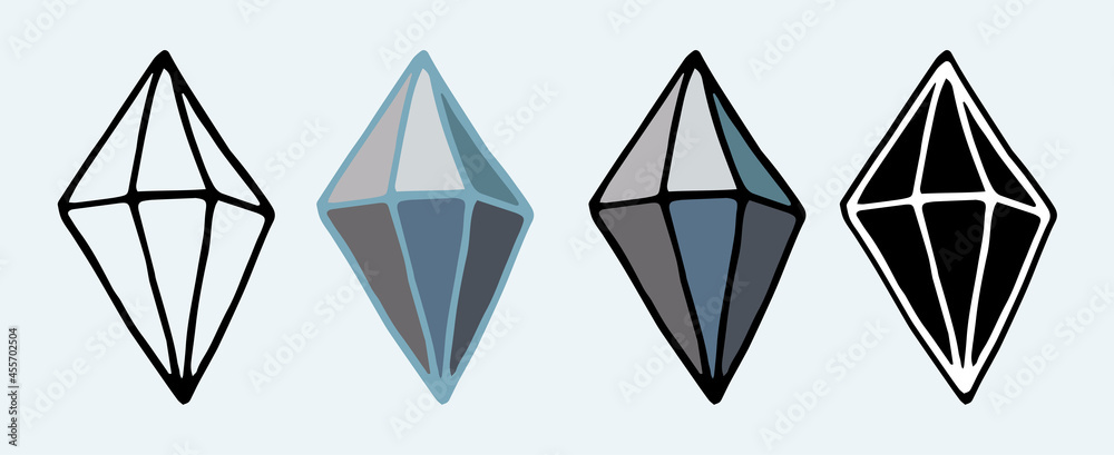 Vector set of crystal in a flat style. hand-drawn in the style of a ...
