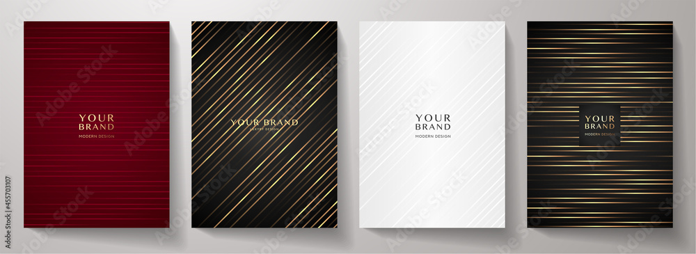 Contemporary cover design set. Luxury dynamic diagonal line pattern in ...