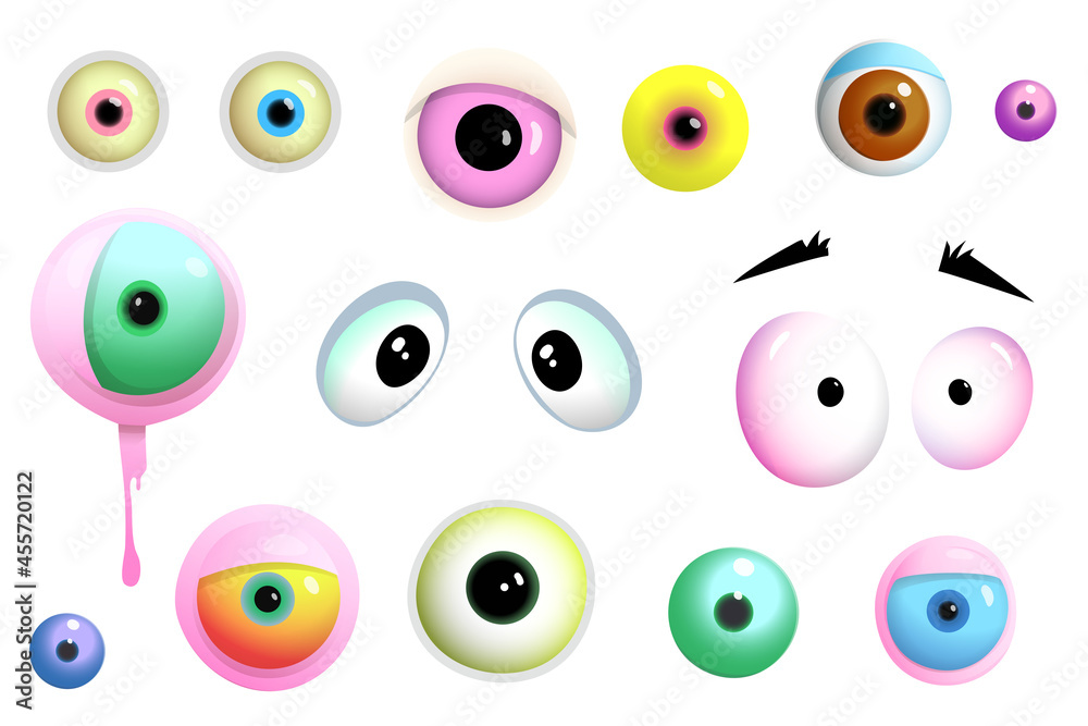 Cartoon cute eyes of monsters and creatures, different shapes and ...