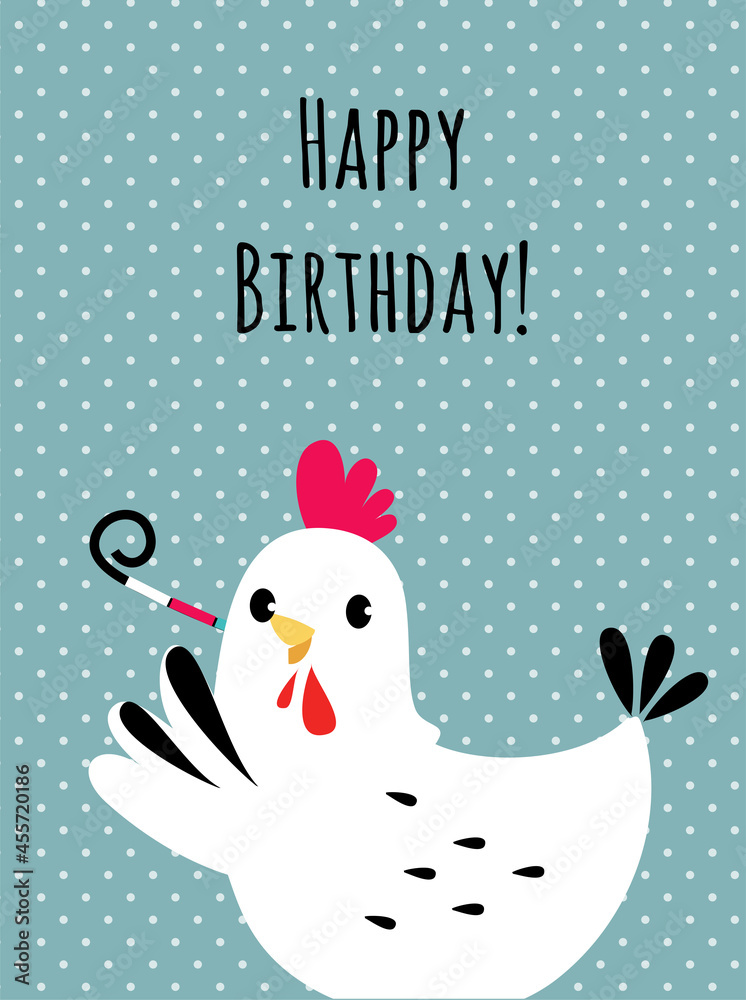 Happy Birthday Card with Whistling Rooster as Farm Bird and Holiday ...