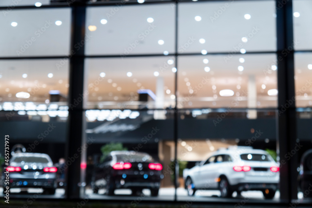 Blurred background with car dealership exterior. Abstract blurred photo ...
