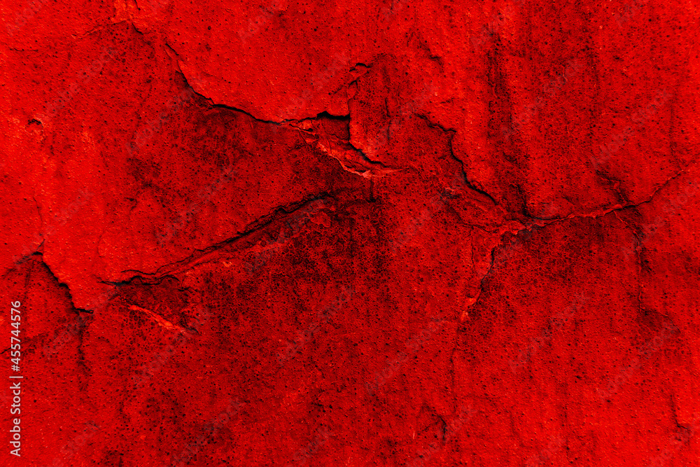 Red wall texture with dark cracks on the uneven surface Stock Photo ...