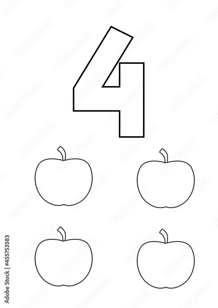 number four fruits early learning kindergarten worksheets workbook ...