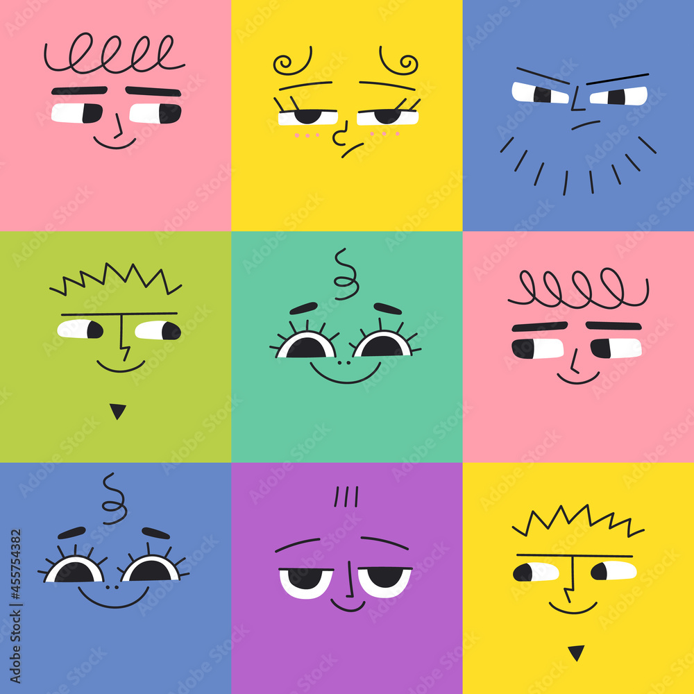Seamless pattern with square funny characters with differents face ...