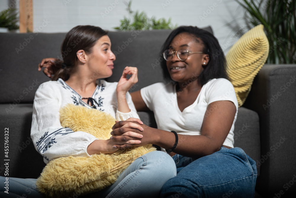 Young Beautiful Mixed Race Lesbian Couple Of Black African And