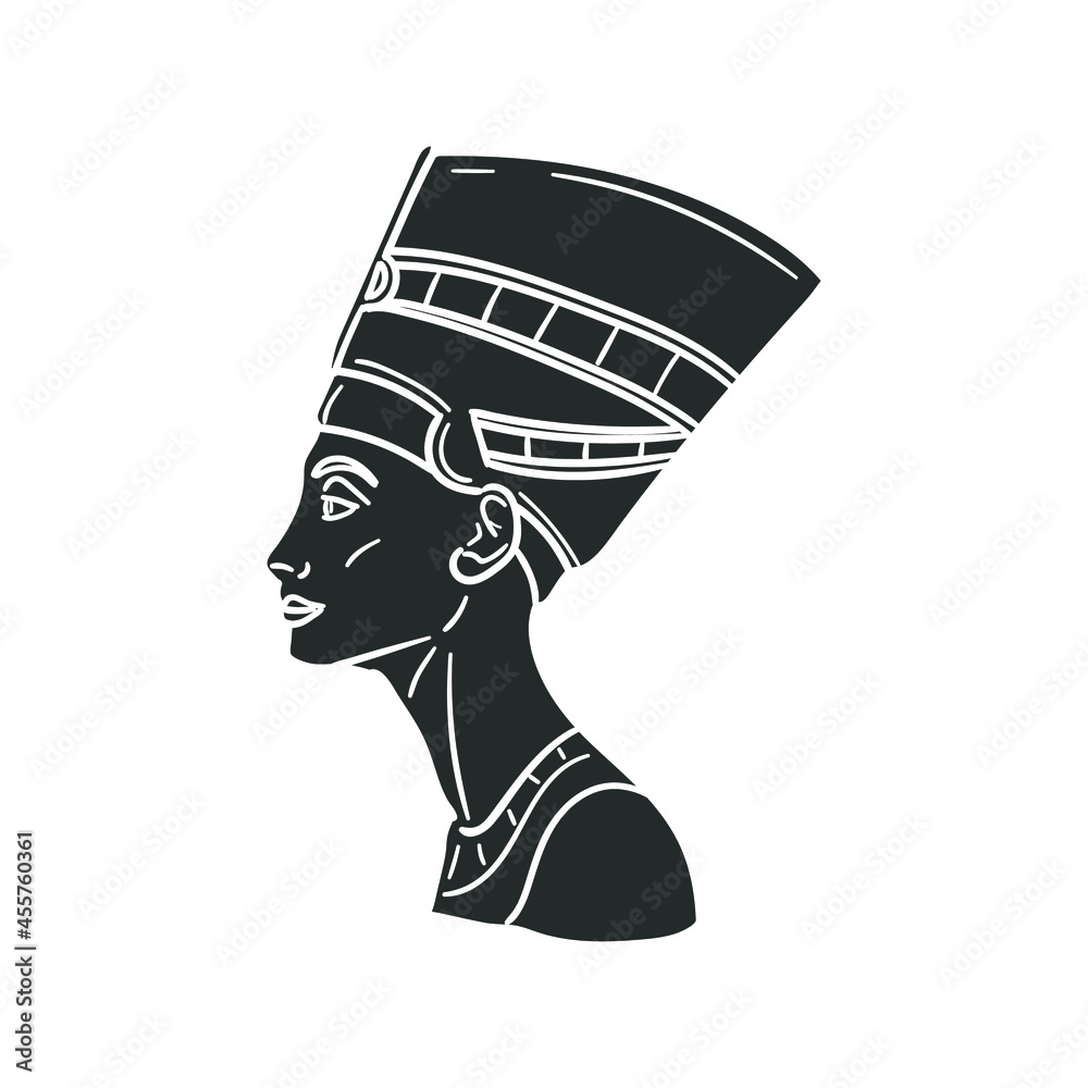 Nefertiti Sculpture Icon Silhouette Illustration. Egyptian Culture ...